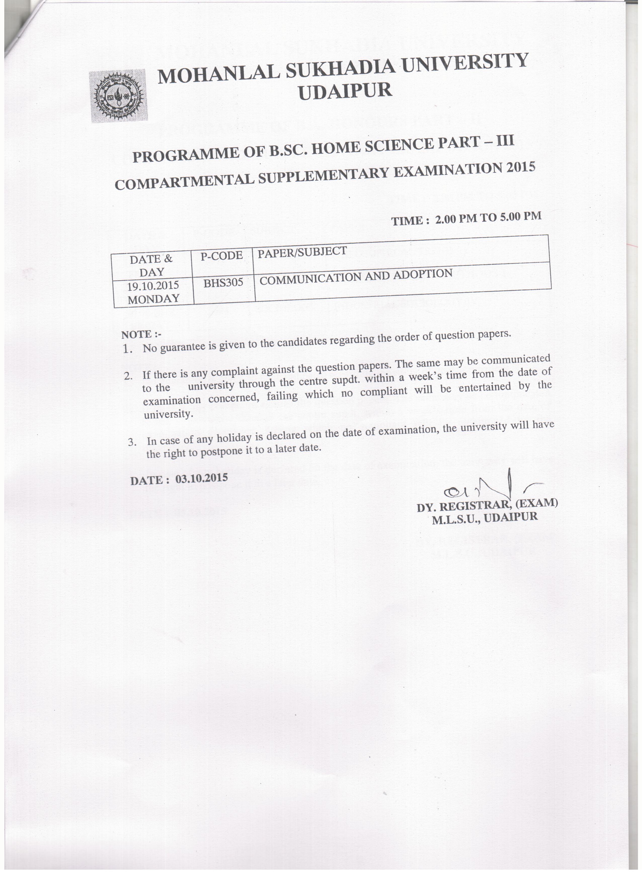 B.Sc. HomeScience III Year (Supplementary) :: Mohanlal Sukhadia ...